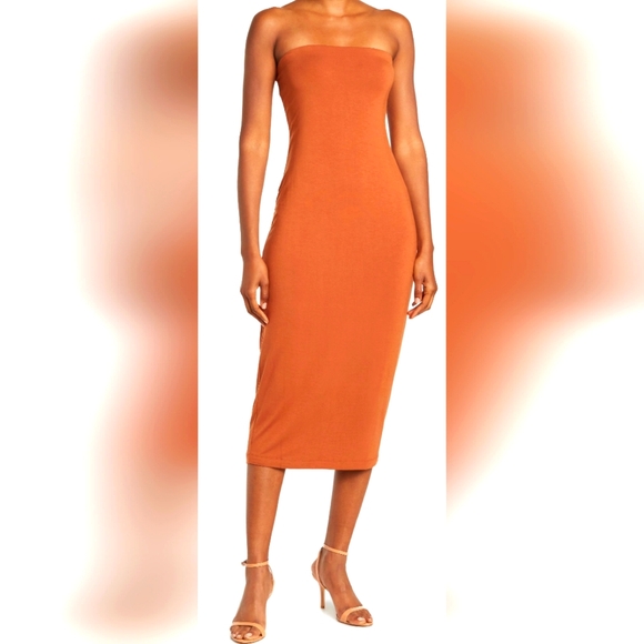 Socialite | Dresses | Socialite Strapless Orange Midi Dress | Poshmark